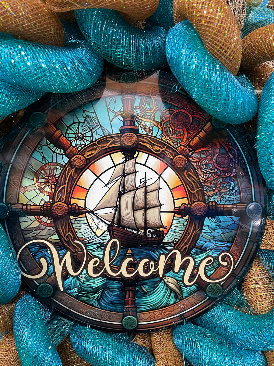 Sailing Ship Nautical Welcome Wreath, Gift for Him, KatsCreationsNMore