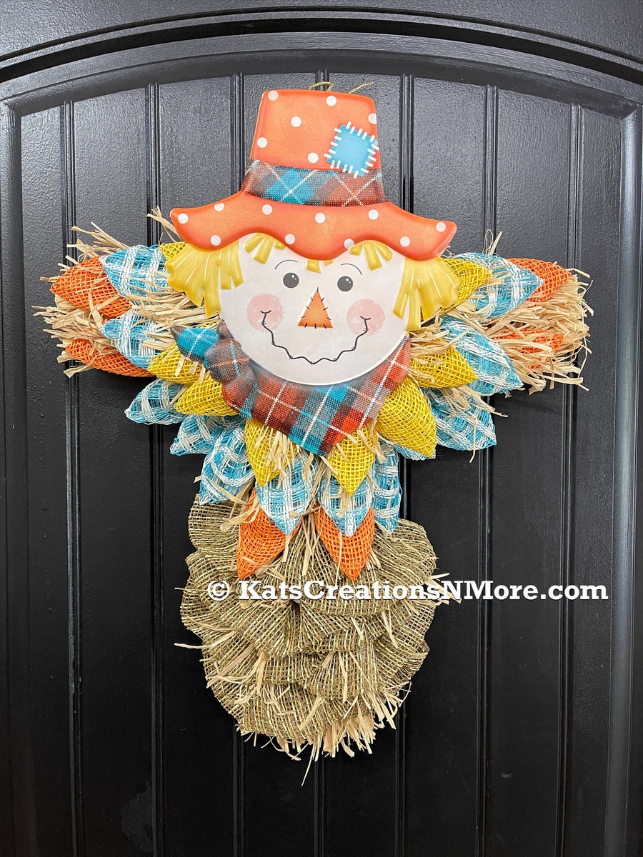 Rustic Raffia Scarecrow Wreath by KatsCreationsNMore